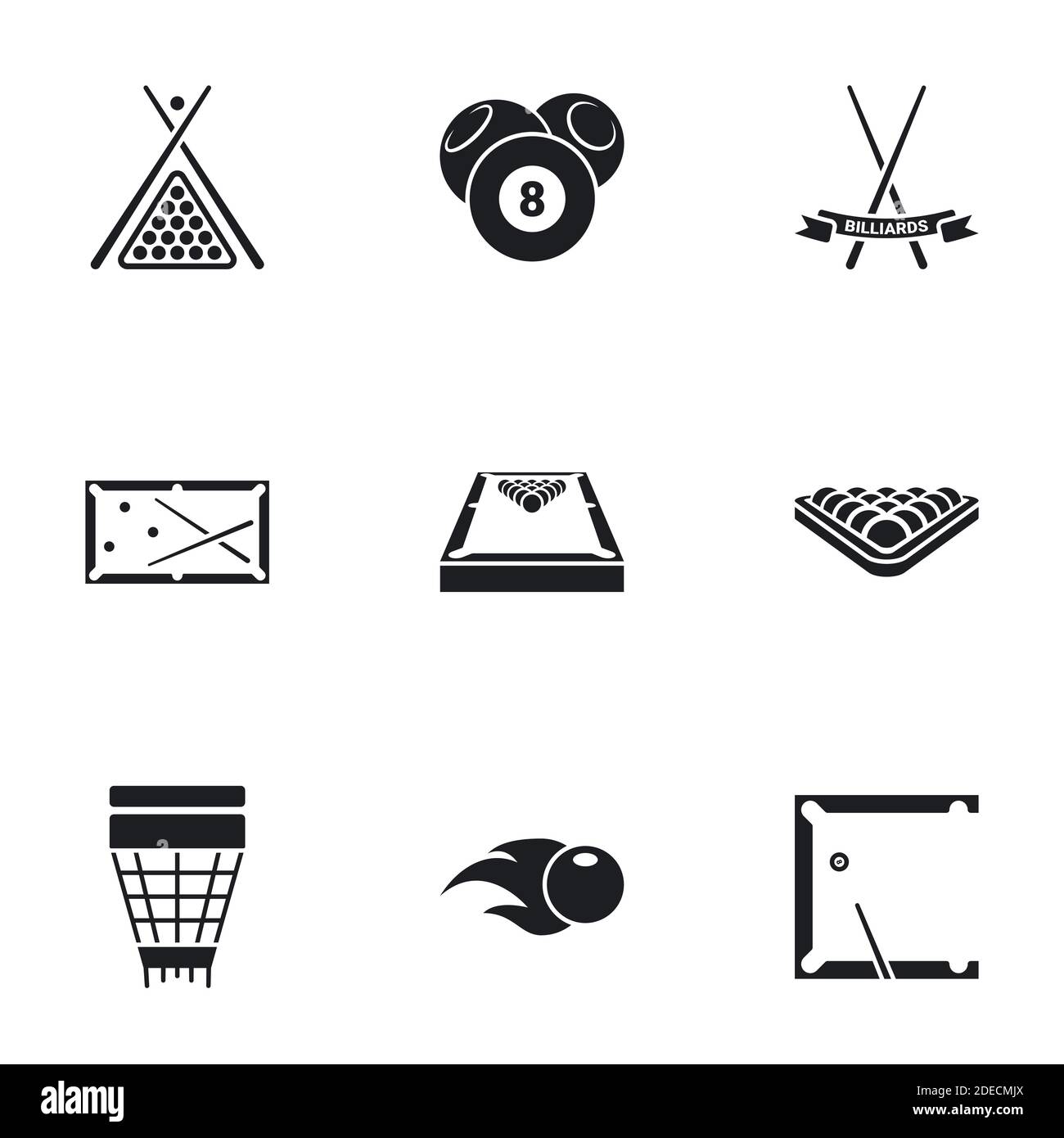 Icons for theme billiards , vector, icon, set. White background Stock ...