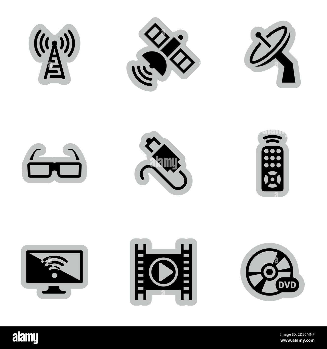 Set tv technology icons Black and White Stock Photos & Images - Alamy