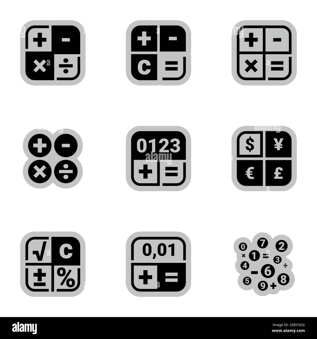 Icons for theme Calculator, counting, math, vector, icon, set. White ...