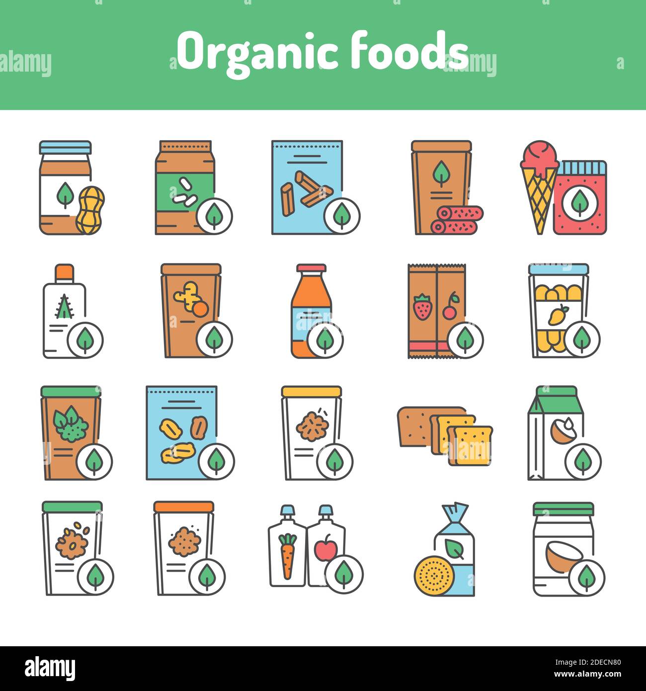 Organic foods color line icons set. Pictograms for web page, mobile app ...