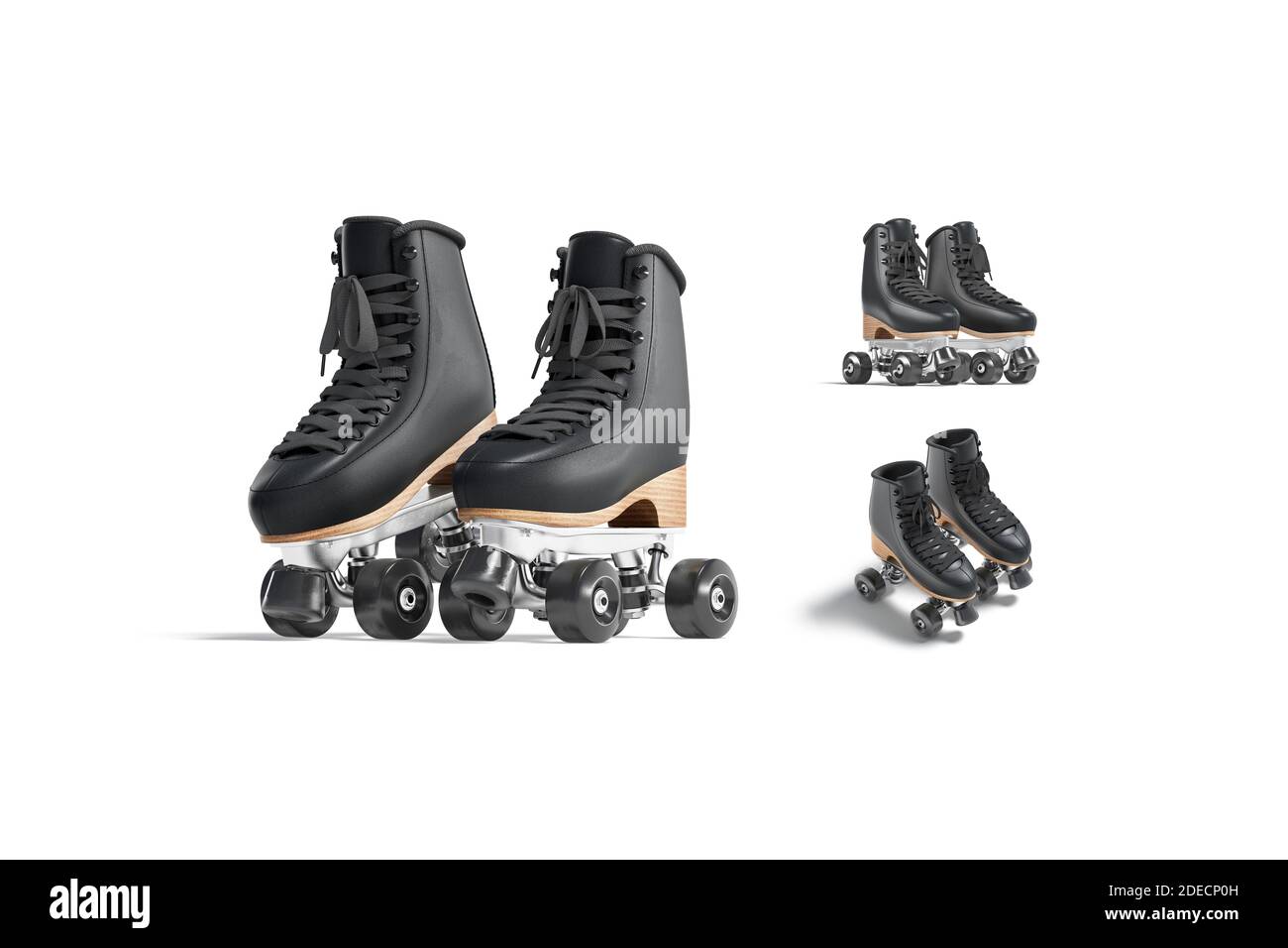 Blank black roller skates with wheels mockup pair, different views, 3d ...