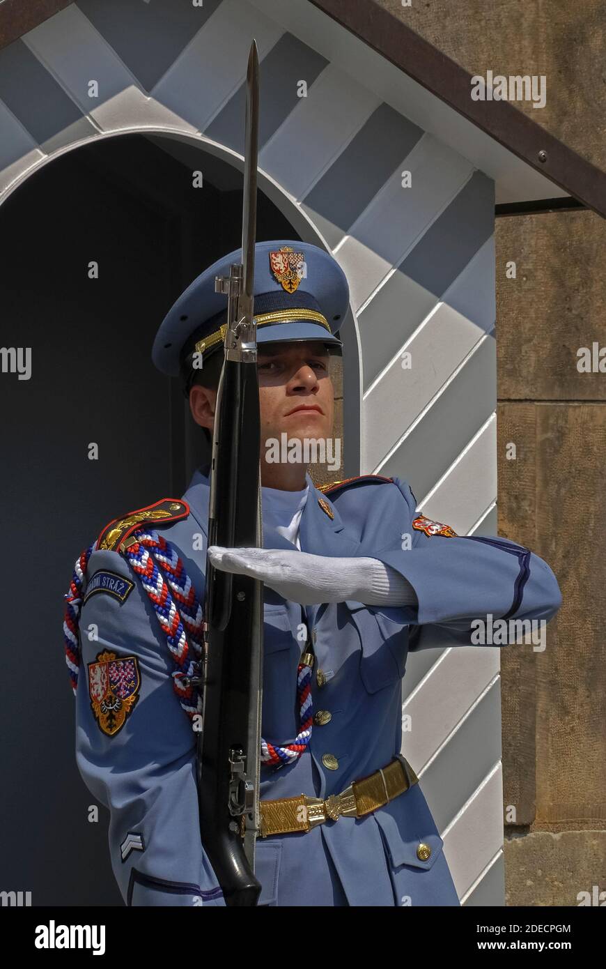 A soldier of the Prague Castle Guard standing on sentry duty at the ...