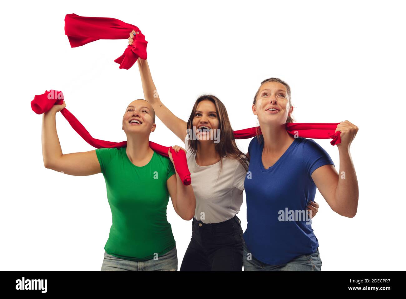 Hope. Female soccer fans cheering for favourite team with bright ...