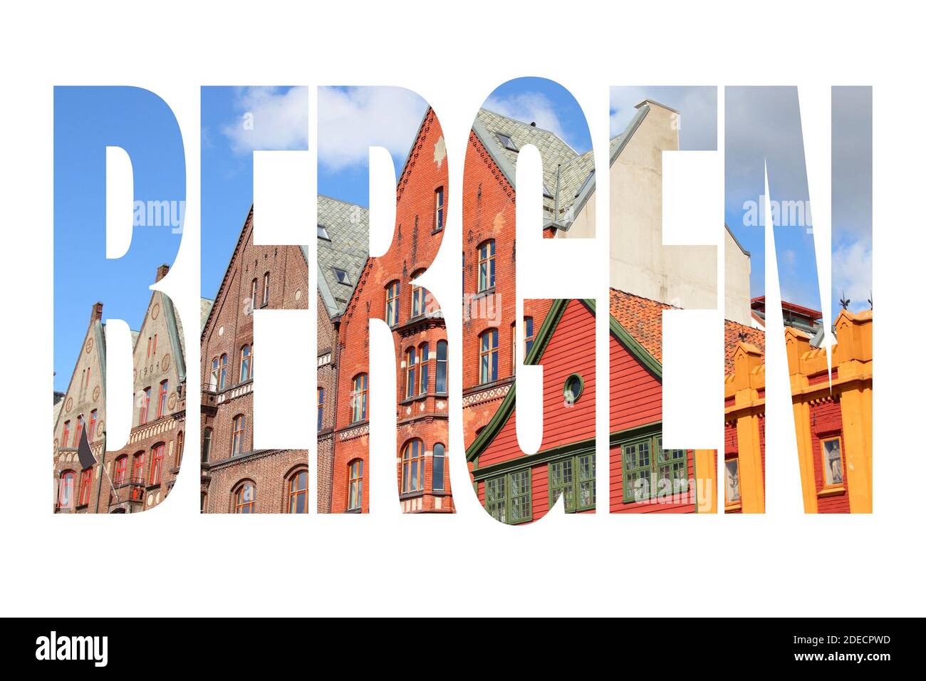 Bergen, Norway - city name sign with photo in background. Isolated on ...