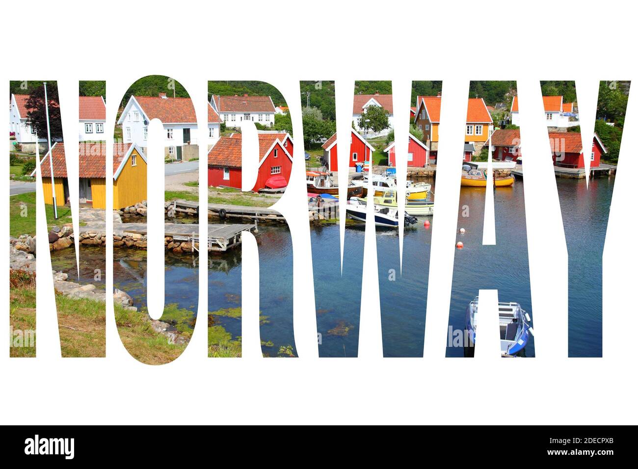 Norway sign - country name with background travel photo. Text isolated ...