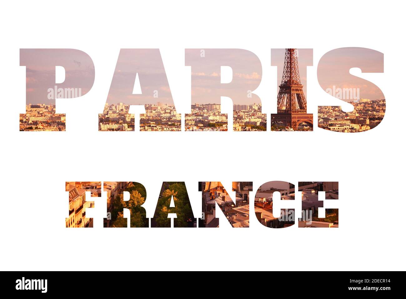 Paris word postcard. Text sign with city name of Paris, France Stock ...
