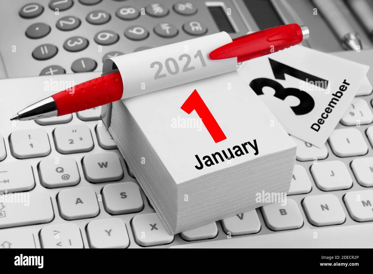 Working place and calendar 2021 January 1 Stock Photo - Alamy