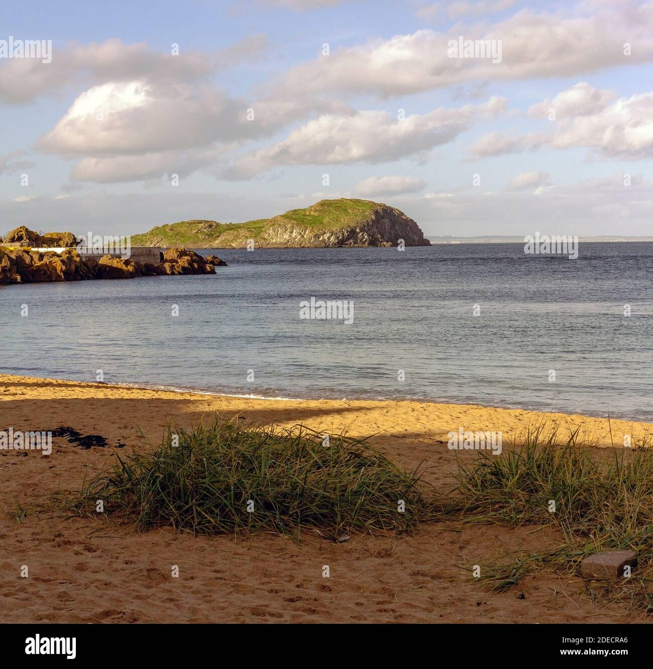 Looking out to an Island from the beach in North Berwick, East Lothian ...