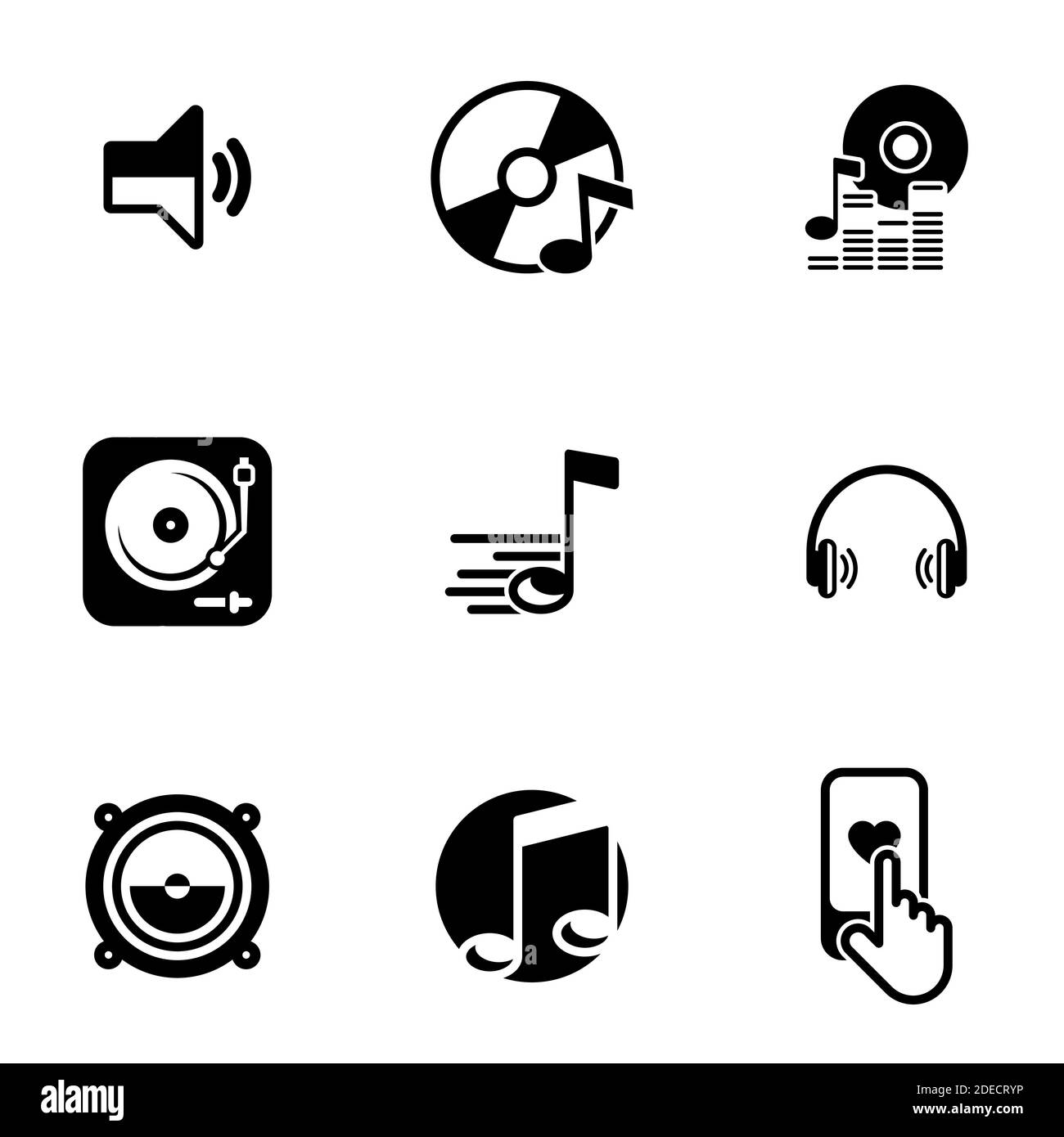 Set of simple icons on a theme Music, sound, wave, disc, vinyl, vector ...