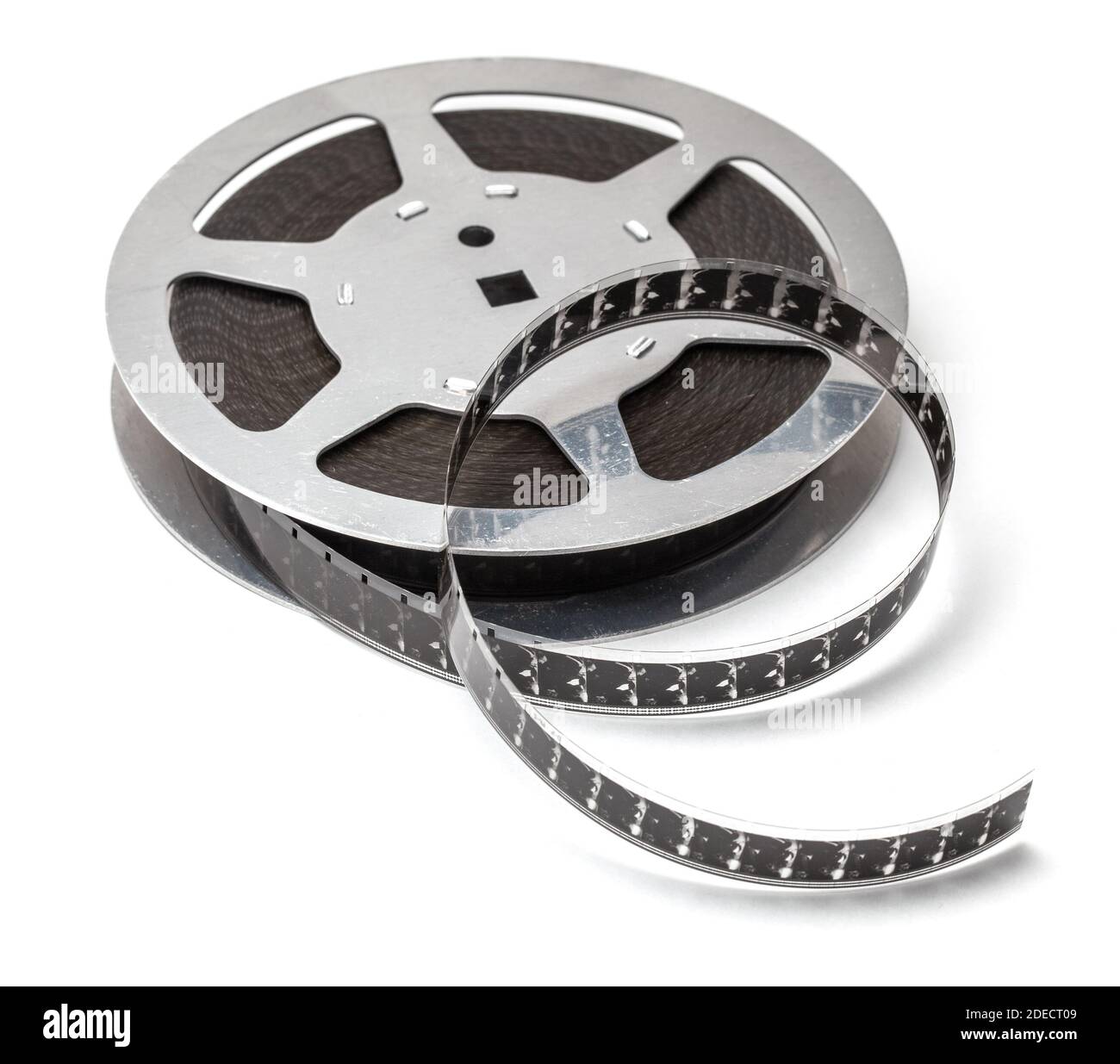 Film reel with filmstrip isolated on white background Stock Photo - Alamy