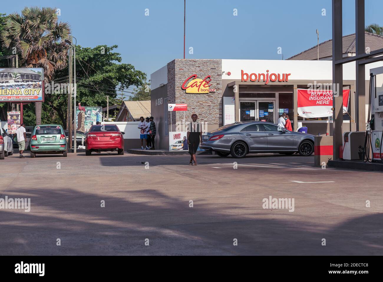 Gas station with a small shop located at the main entrance to Labadi ...