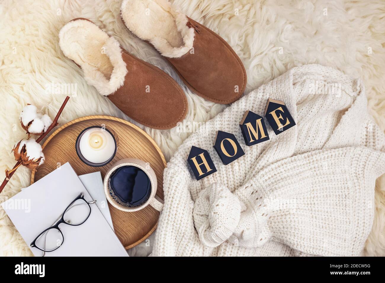 Home still life, cozy lifestyle composition top view Stock Photo - Alamy