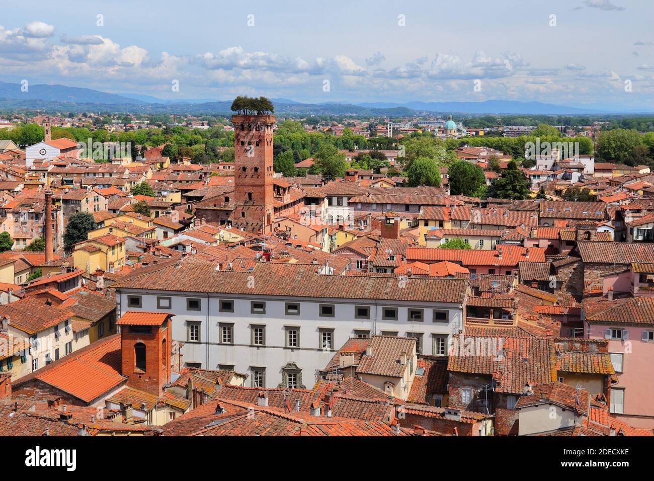 Lucca, Italy - medieval town of Tuscany. Skyline view with Guinigi ...