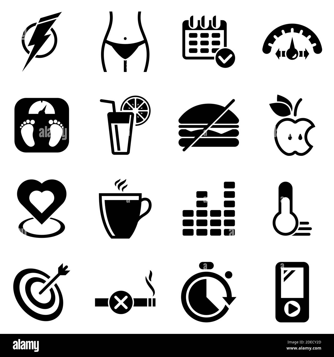 Set of simple icons on a theme Diet, sport, health, vector, design ...