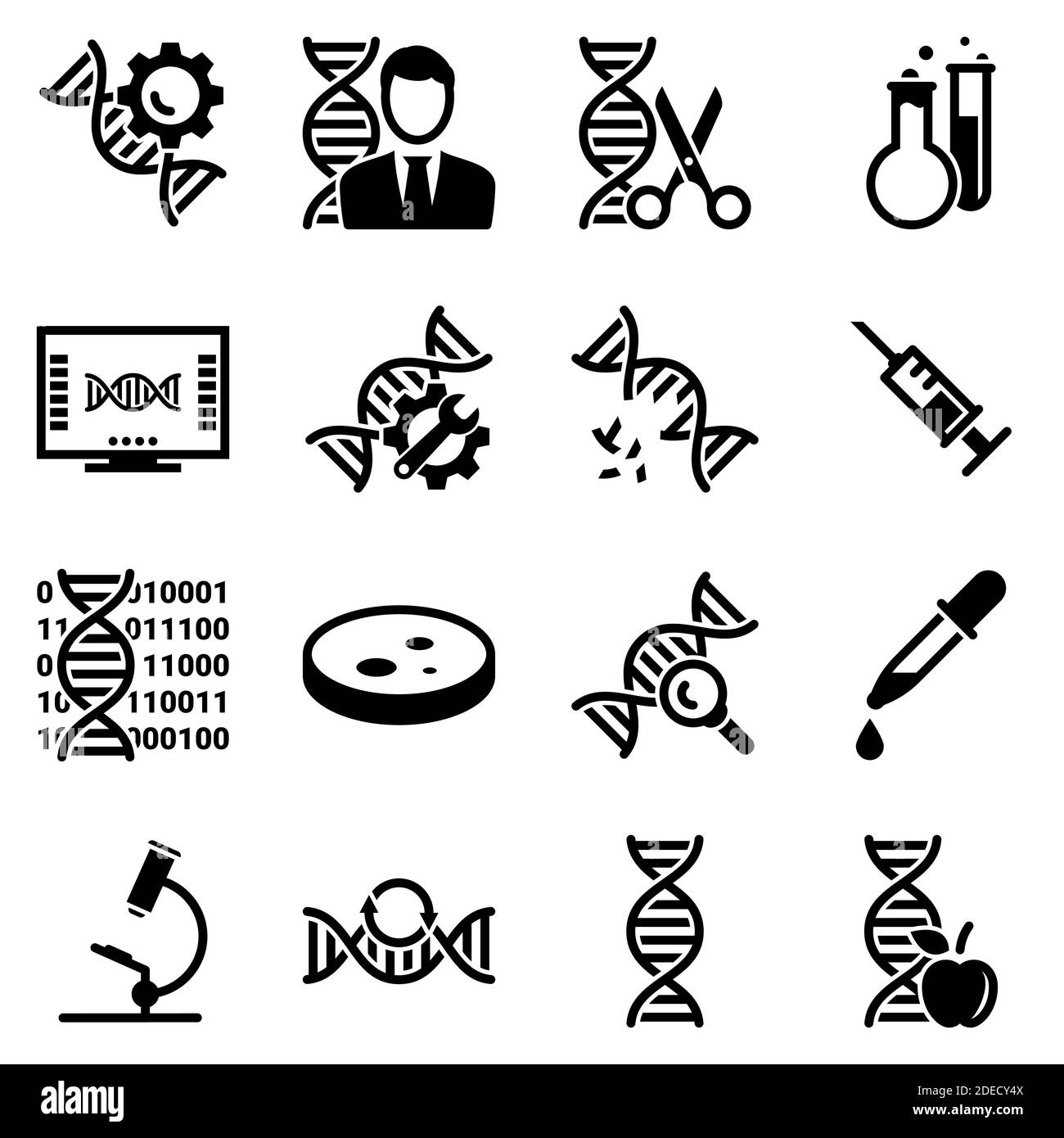 Set of simple icons on a theme Genetics, medicine, research, vector ...