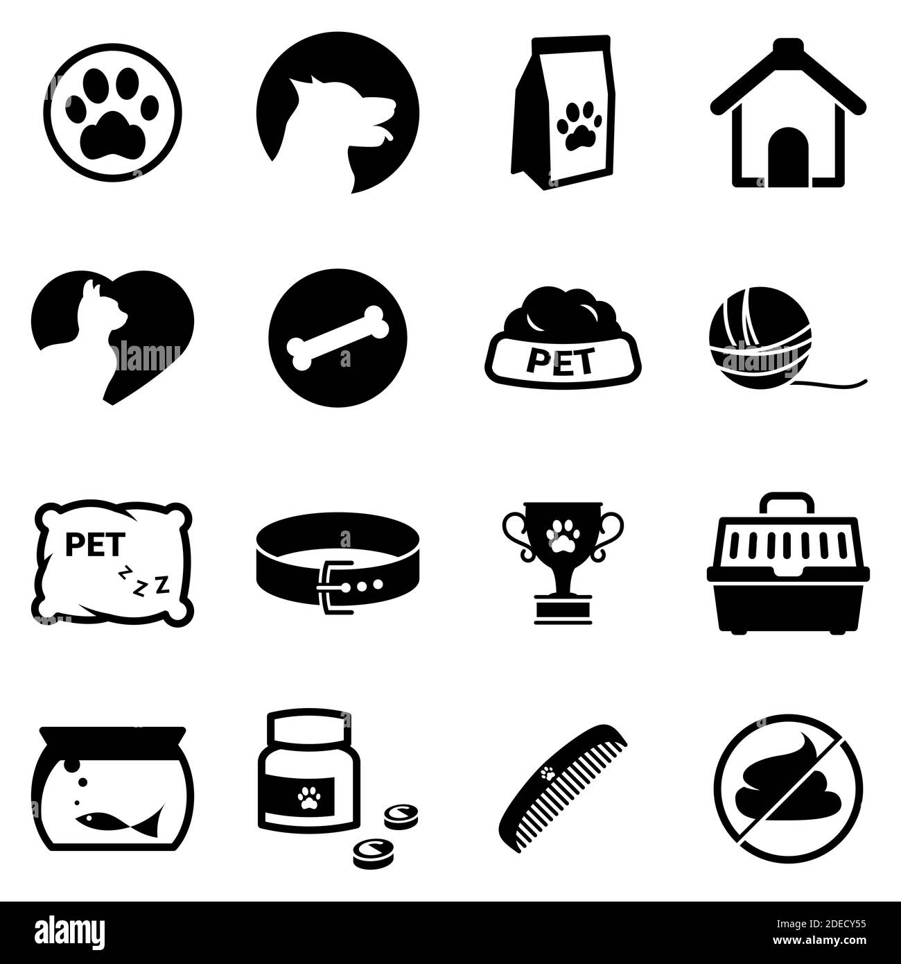 Set of simple icons on a theme pets, vector, design, collection, flat ...
