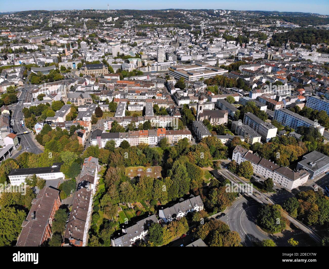 Wuppertal city aerial view in Germany. Cityscape of downtown Elberfeld ...