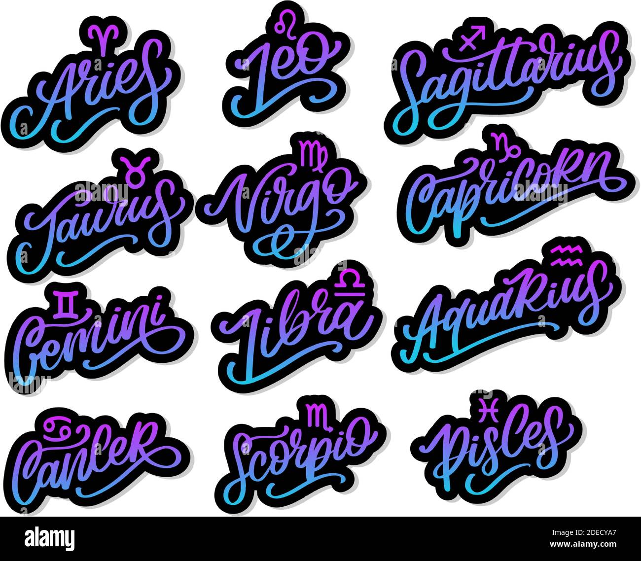 Zodiac lettering Vector Sign. Cartoon astrology text illustration ...