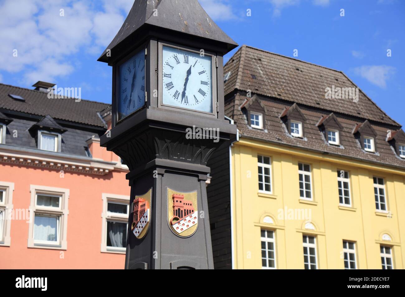 Dortmund city, Germany. Hoerde district main square with Schlanke ...