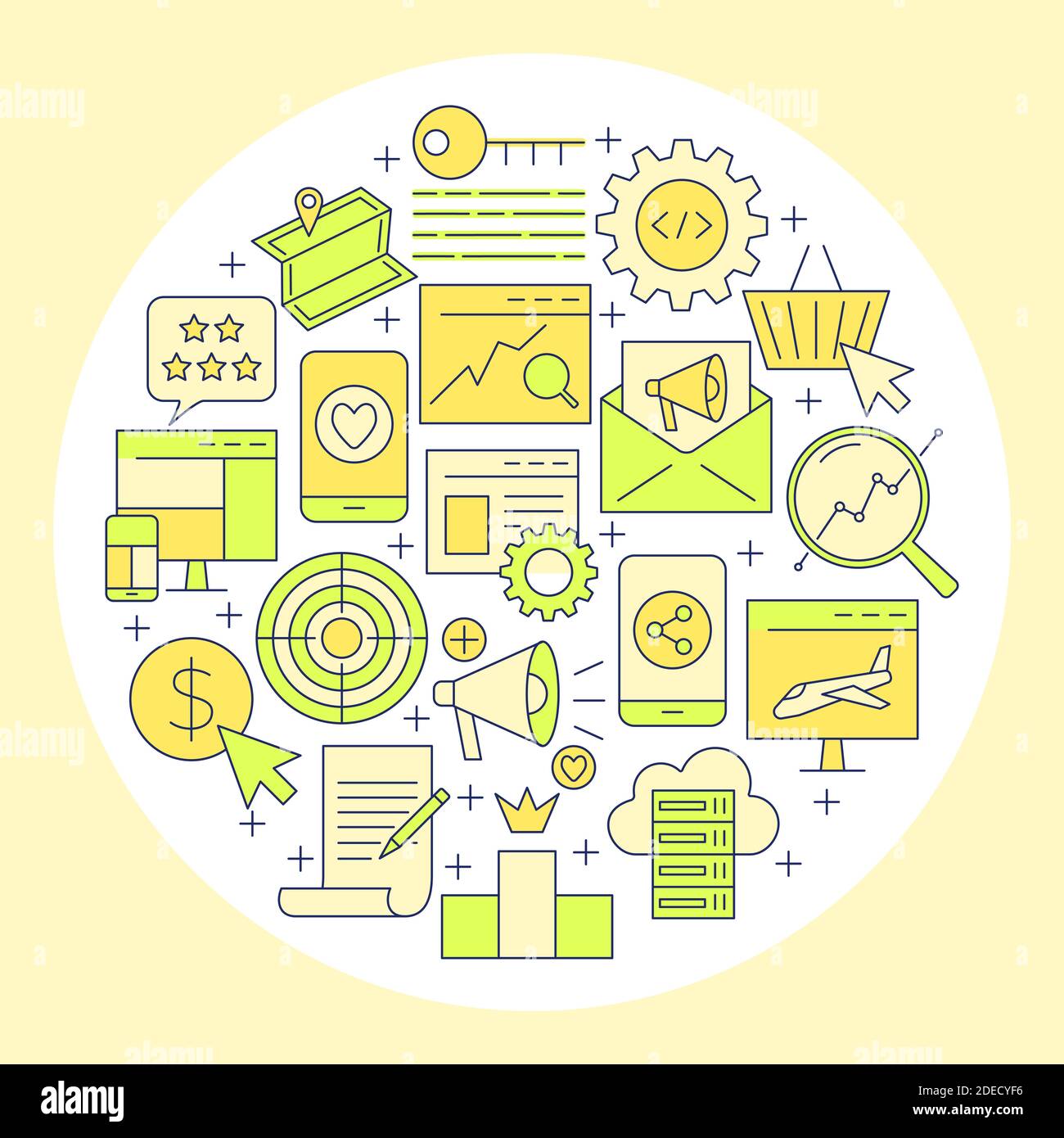 SEO round concept banner in line style. Poster with search engine ...