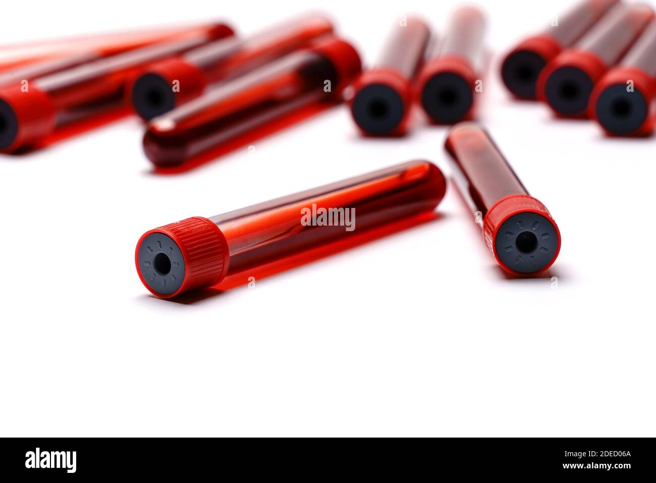 Blood test tube with red plug isolated on white background Stock Photo ...