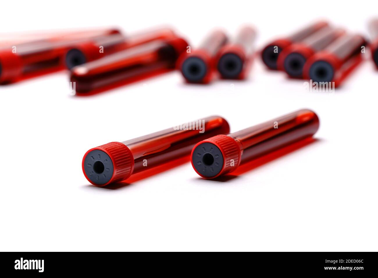Blood test tube with red plug isolated on white background Stock Photo ...