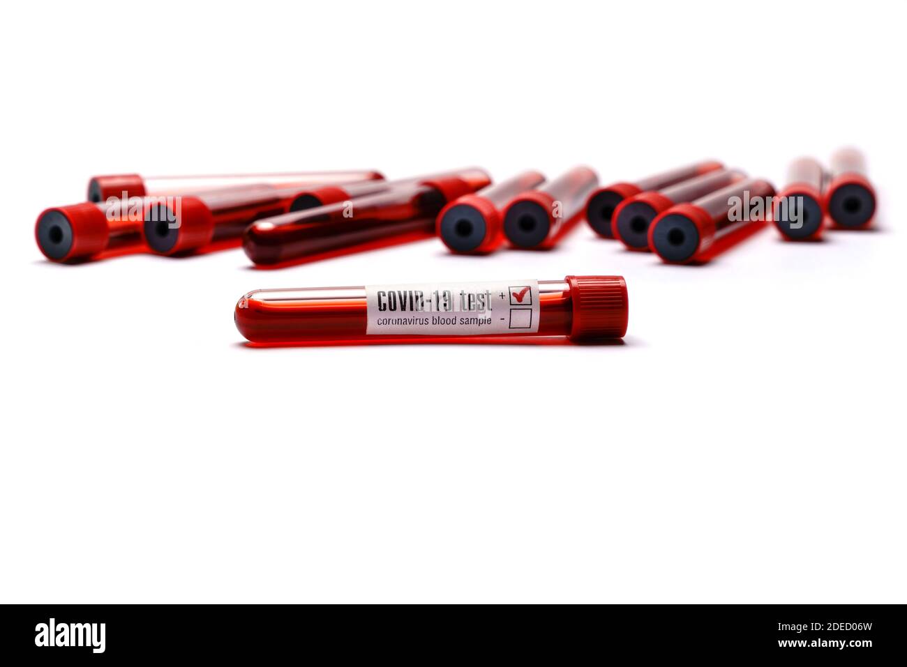 Blood test tube with red plug isolated on white background Stock Photo ...