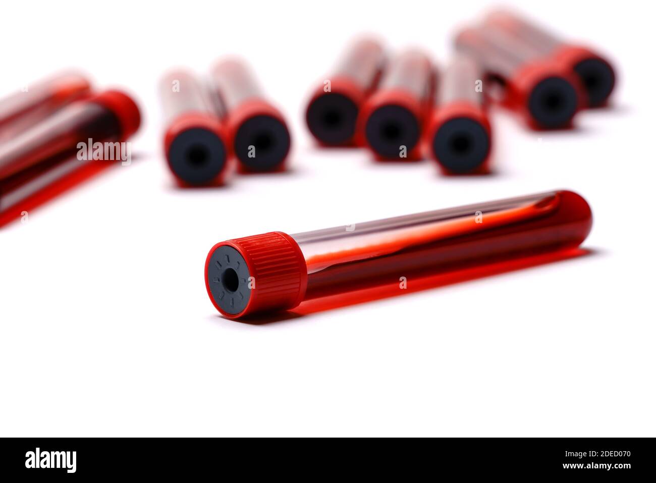 Blood test tube with red plug isolated on white background Stock Photo ...
