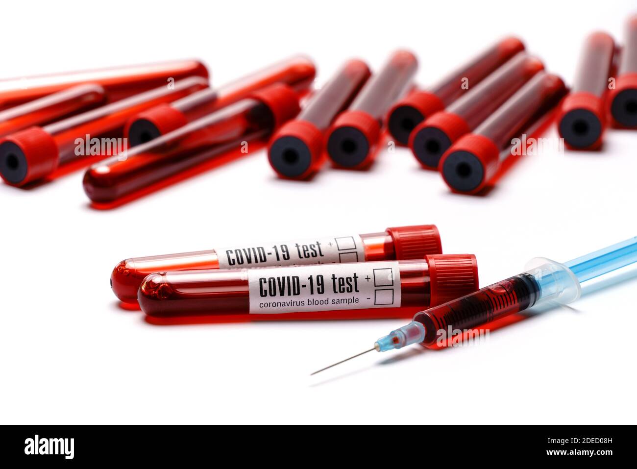 Blood test tube with red plug isolated on white background Stock Photo ...