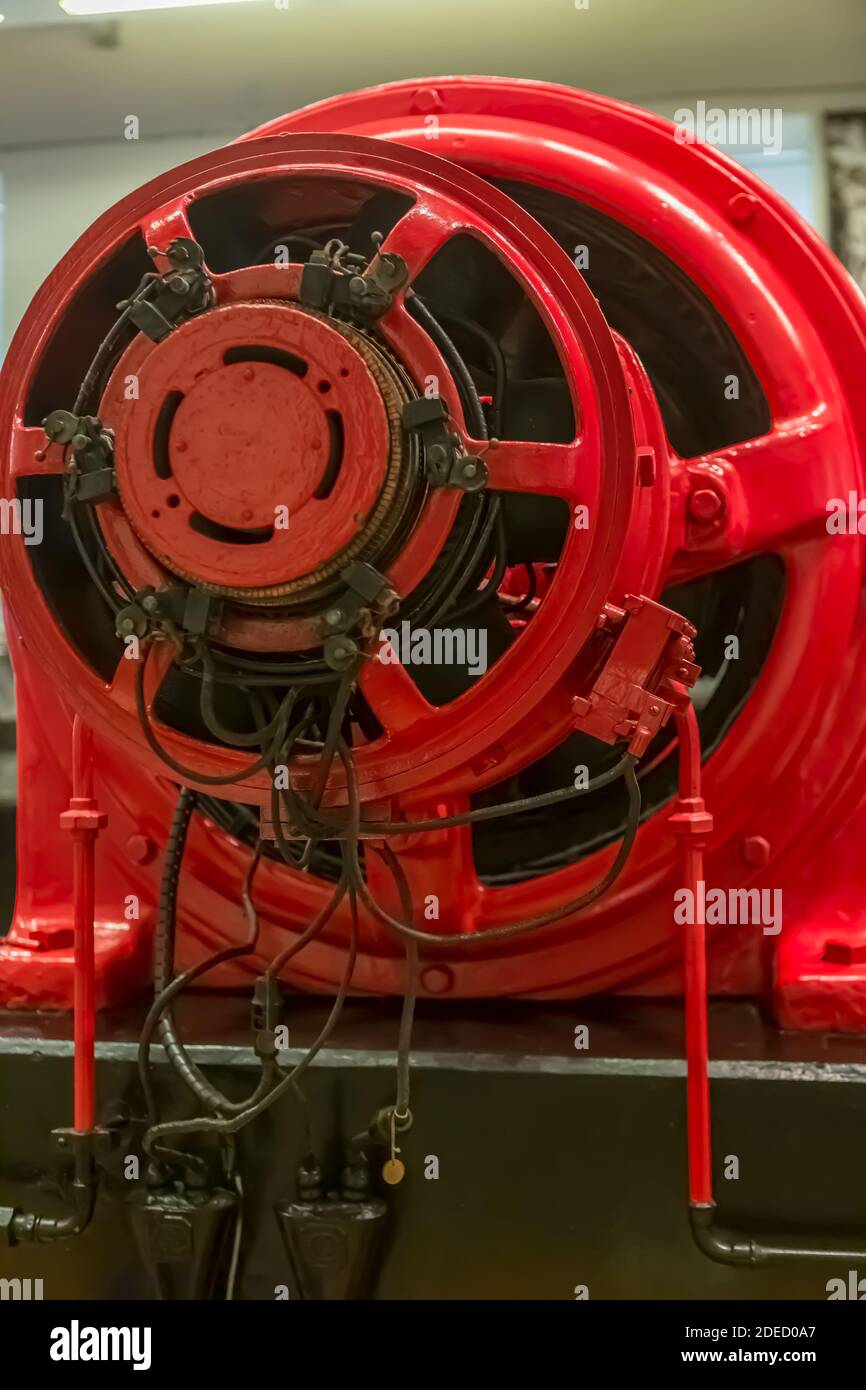 Detail of a classic 1934 industrial hydroelectric generator turbine ...