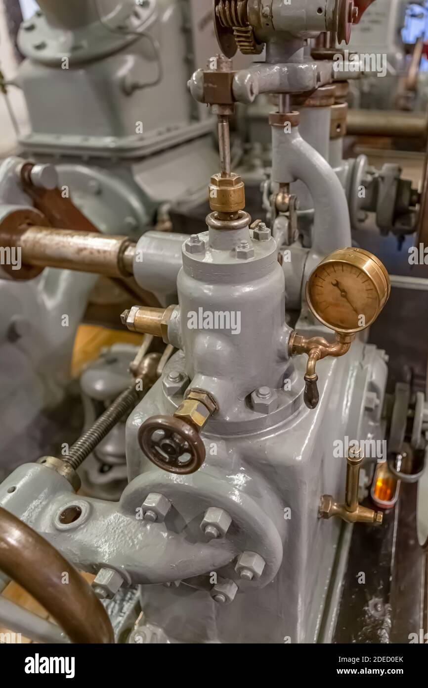 Detail of a classic 1934 industrial hydroelectric generator turbine ...