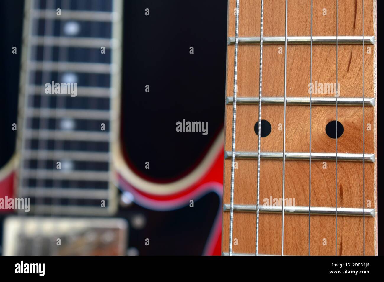 Electric guitar background. Maple fretboard and strings close-up Stock ...