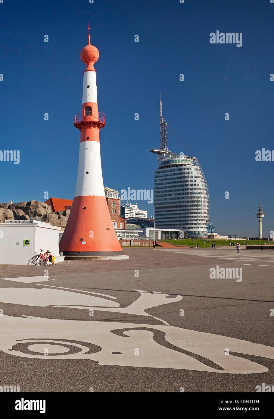 Lighthouse Unterfeuer and Atlantic Hotel Sail City, Germany, Bremen ...