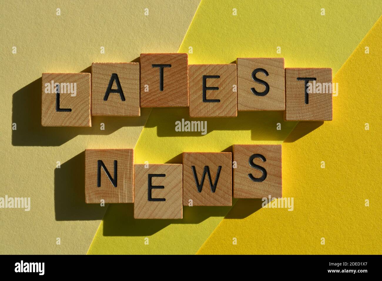 Latest News, words in wooden alphabet letters isolated on yellow ...