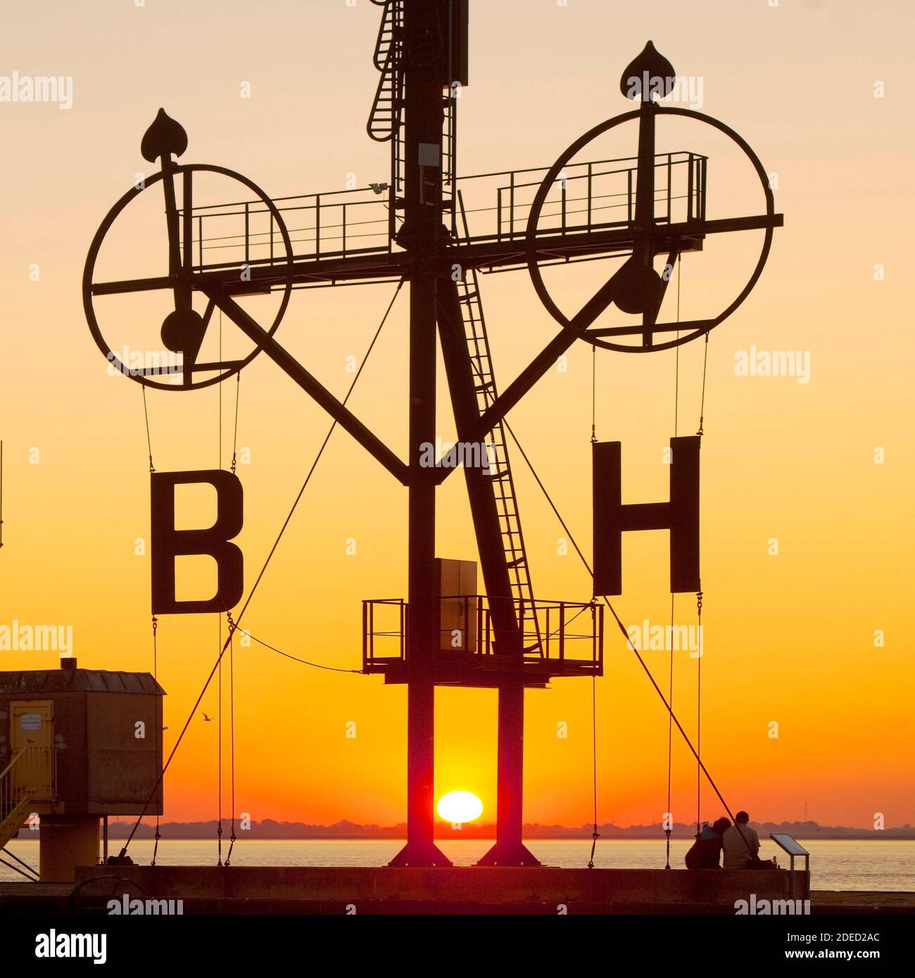semaphore, signal mast of Bremerhaven at sunset, Germany, Bremen ...