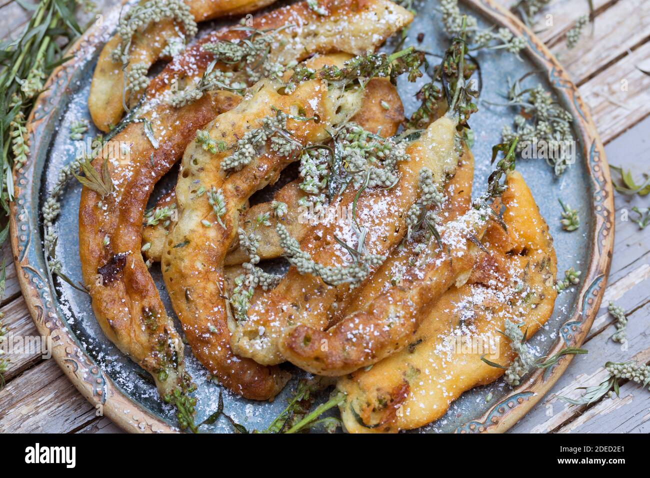 common mugwort, common wormwood (Artemisia vulgaris), home-baked small ...