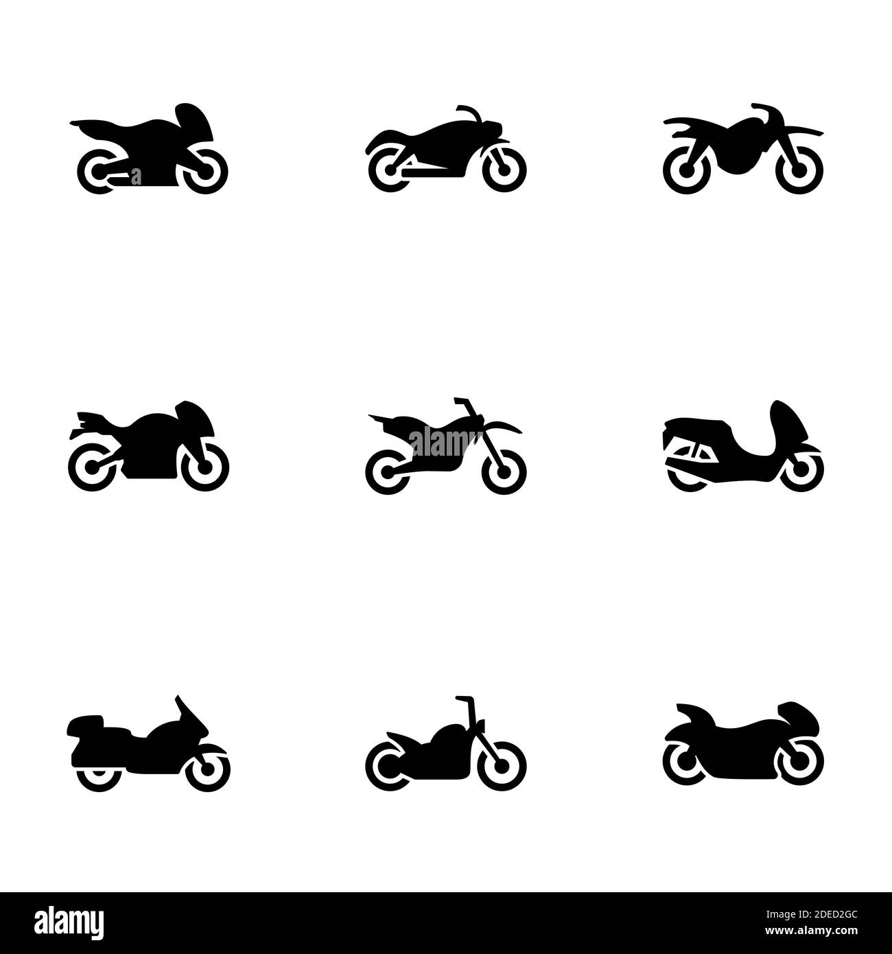 Set of black icons isolated on white background, on theme Motorcycle ...