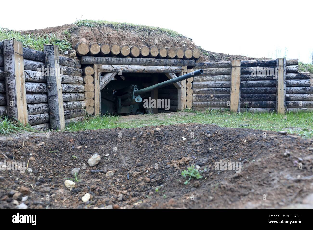 View of artillery gun in dugout, Russia Stock Photo - Alamy