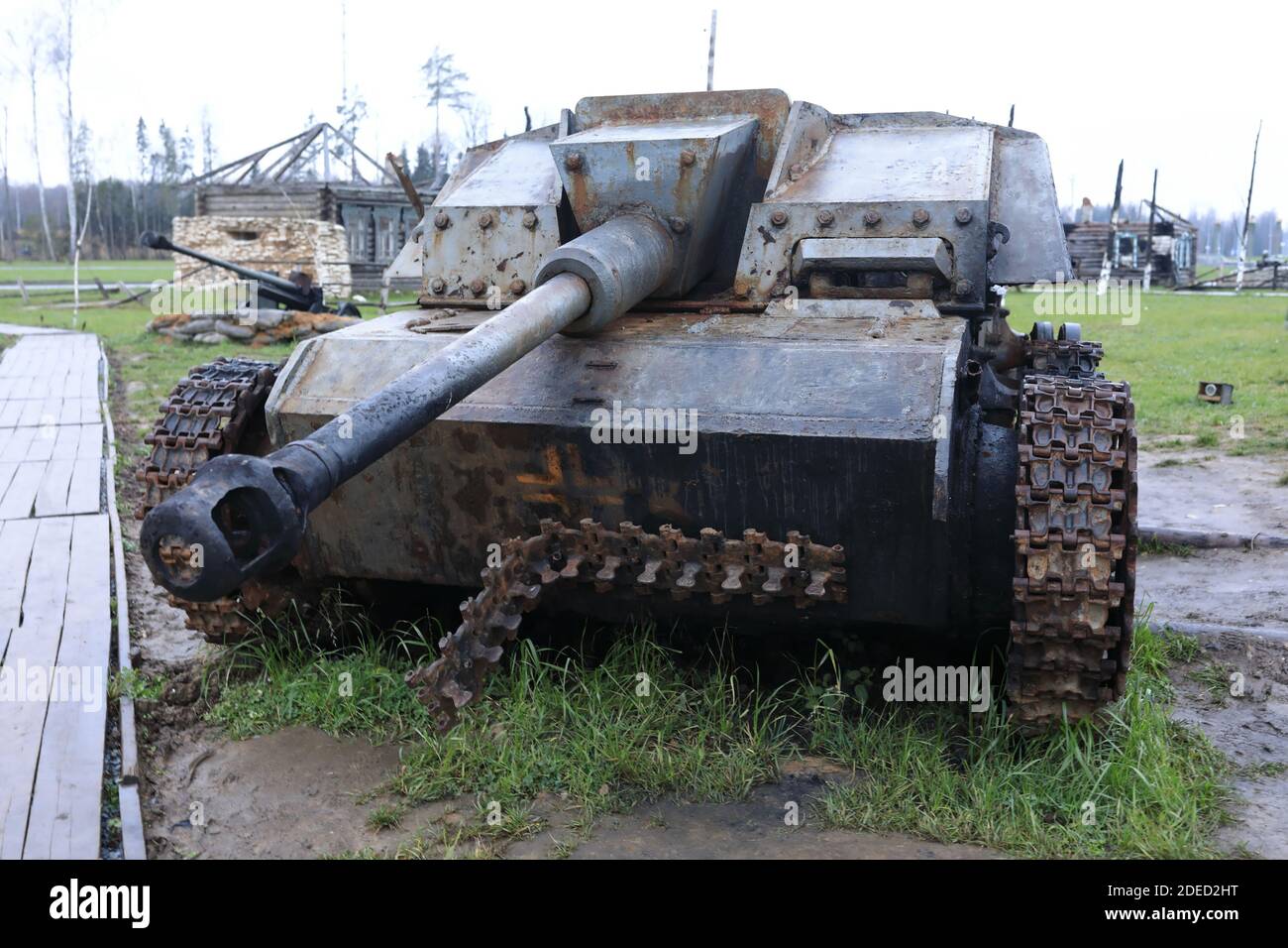 View of destroyed Wehrmacht tank on field Stock Photo - Alamy