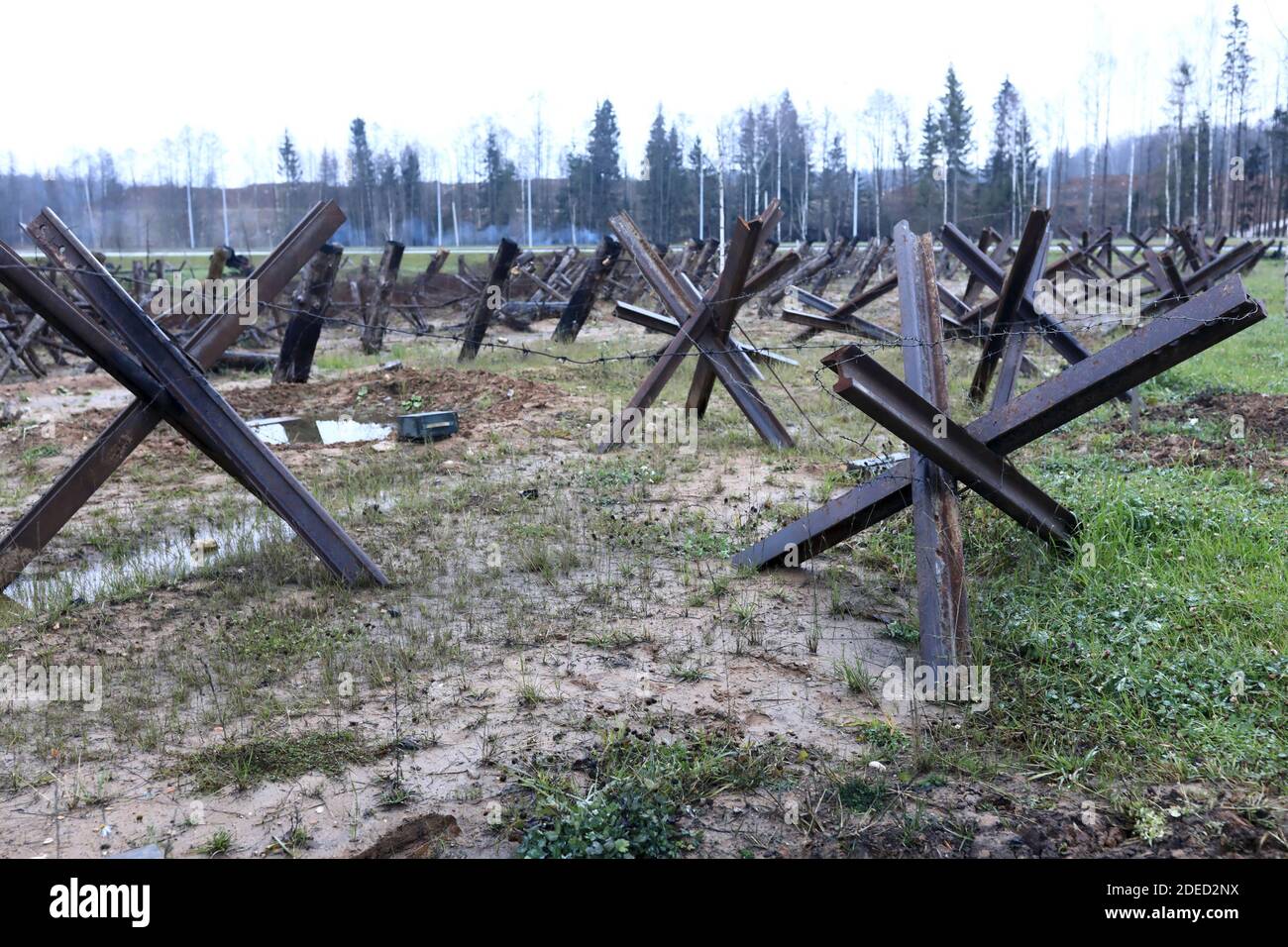 View of anti-tank obstacles on battlefield, Russia Stock Photo - Alamy