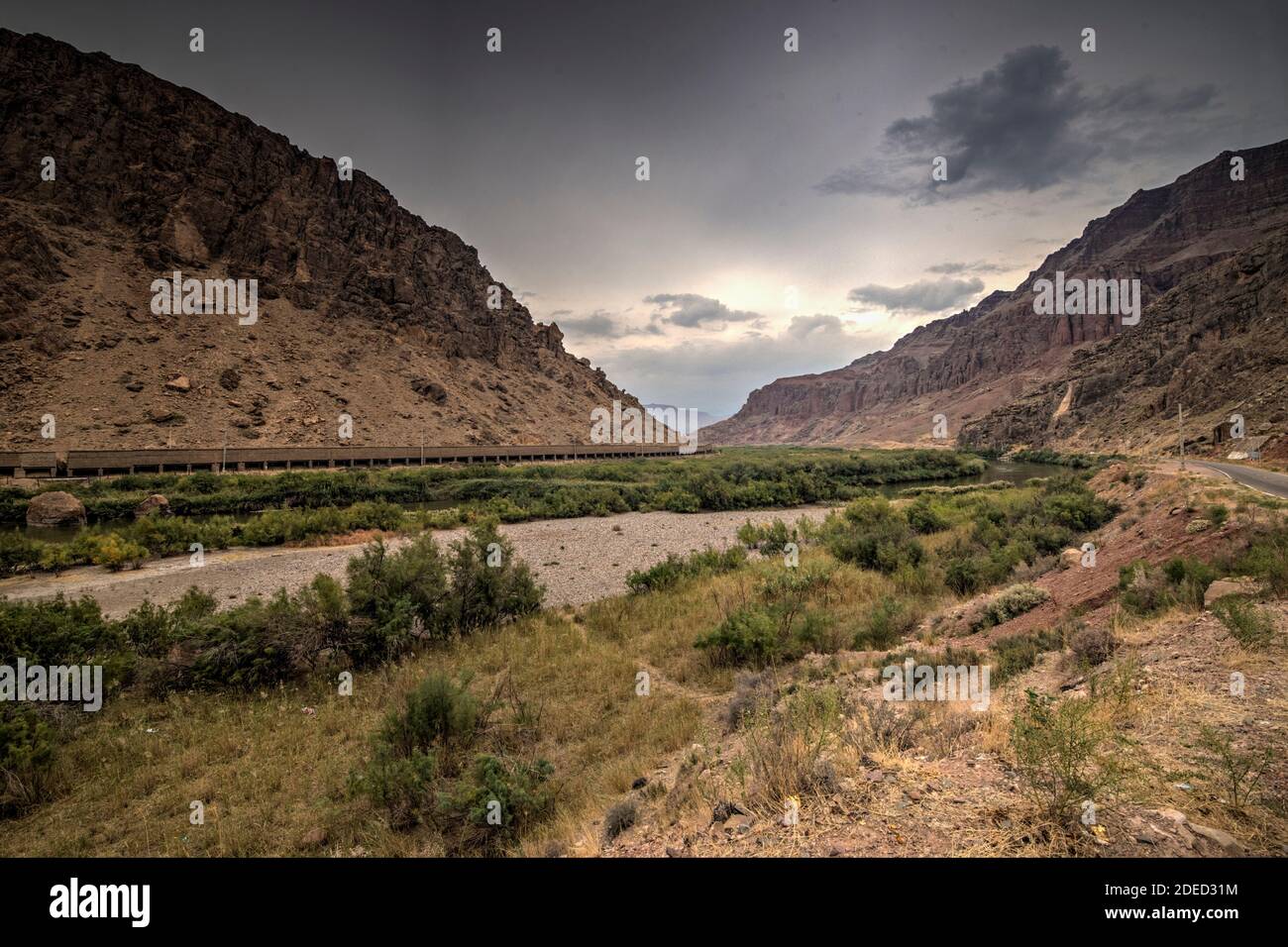 Aras valley, East Azerbaijan, Iran. Left side is Azerbaijan border ...