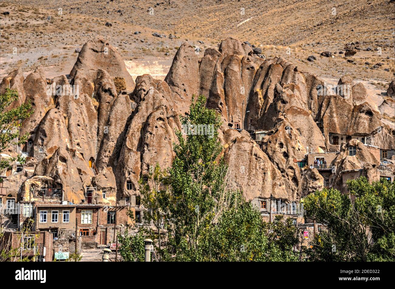Panorama of Kandovan village with its rock houses, Sahand mountains ...