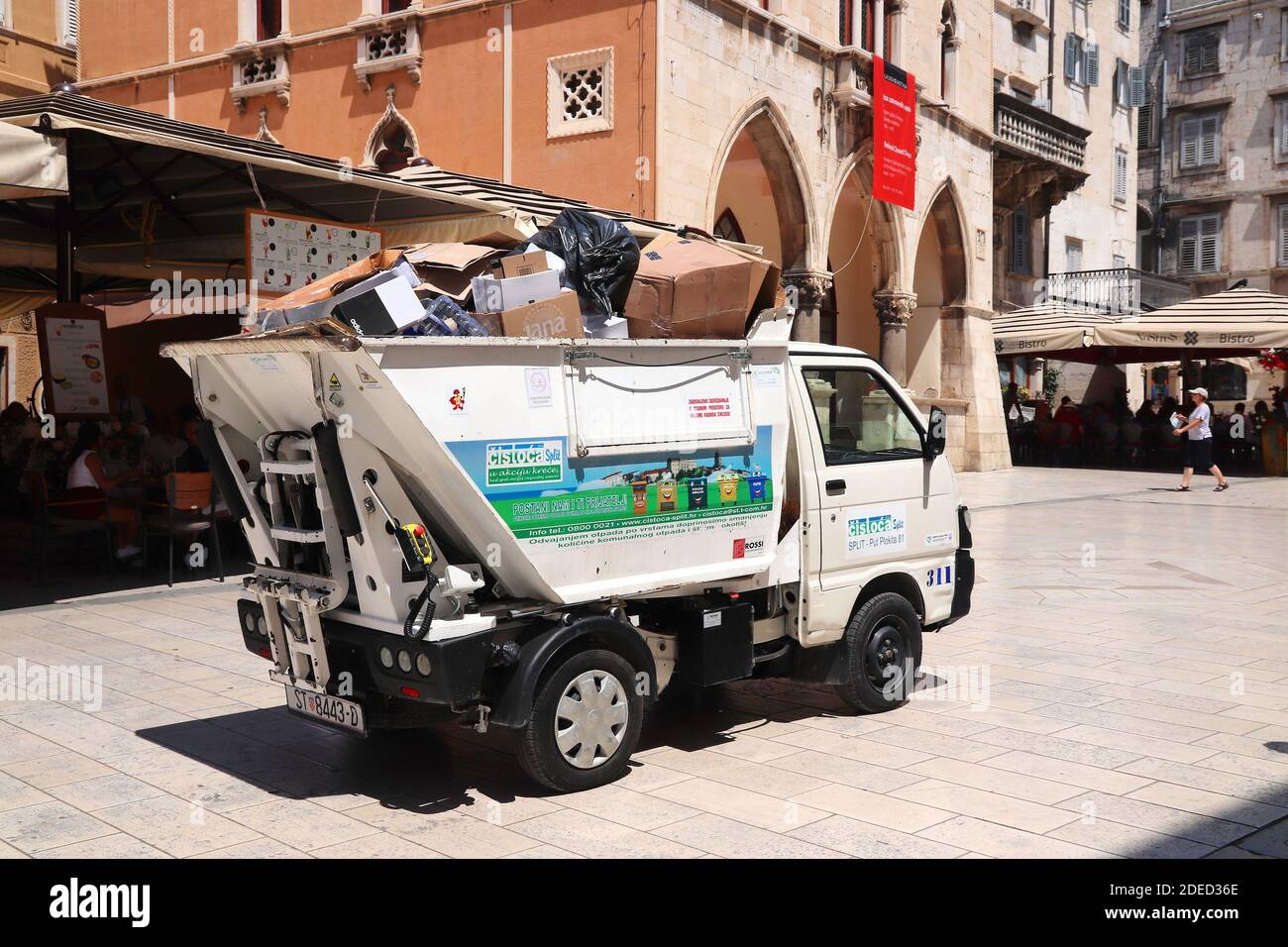 SPLIT, CROATIA - JULY 20, 2019: Small garbage management truck ...