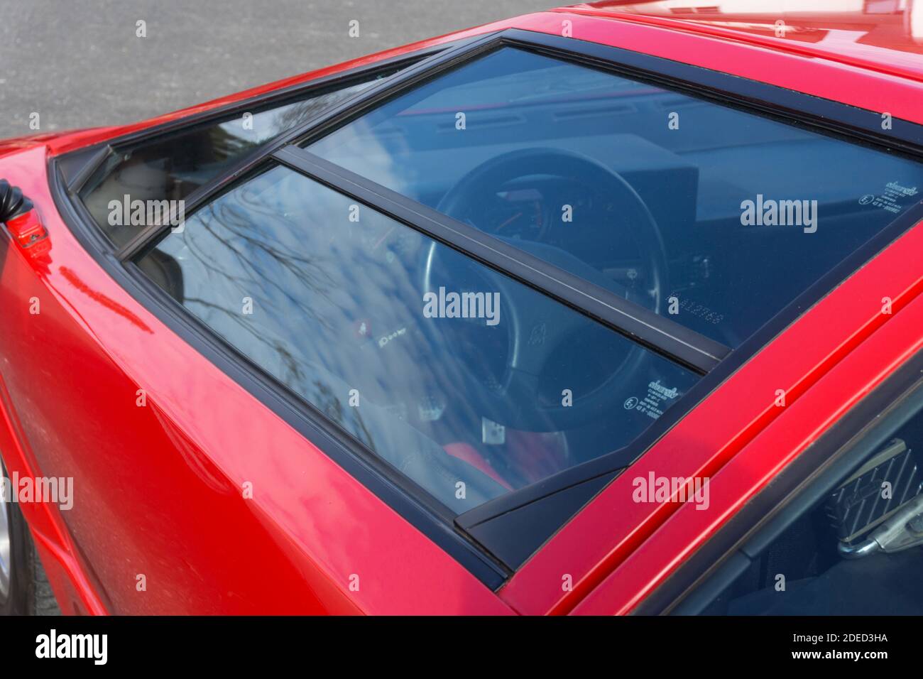 Close up detail of the right side door of a red Lamborghini Countach ...