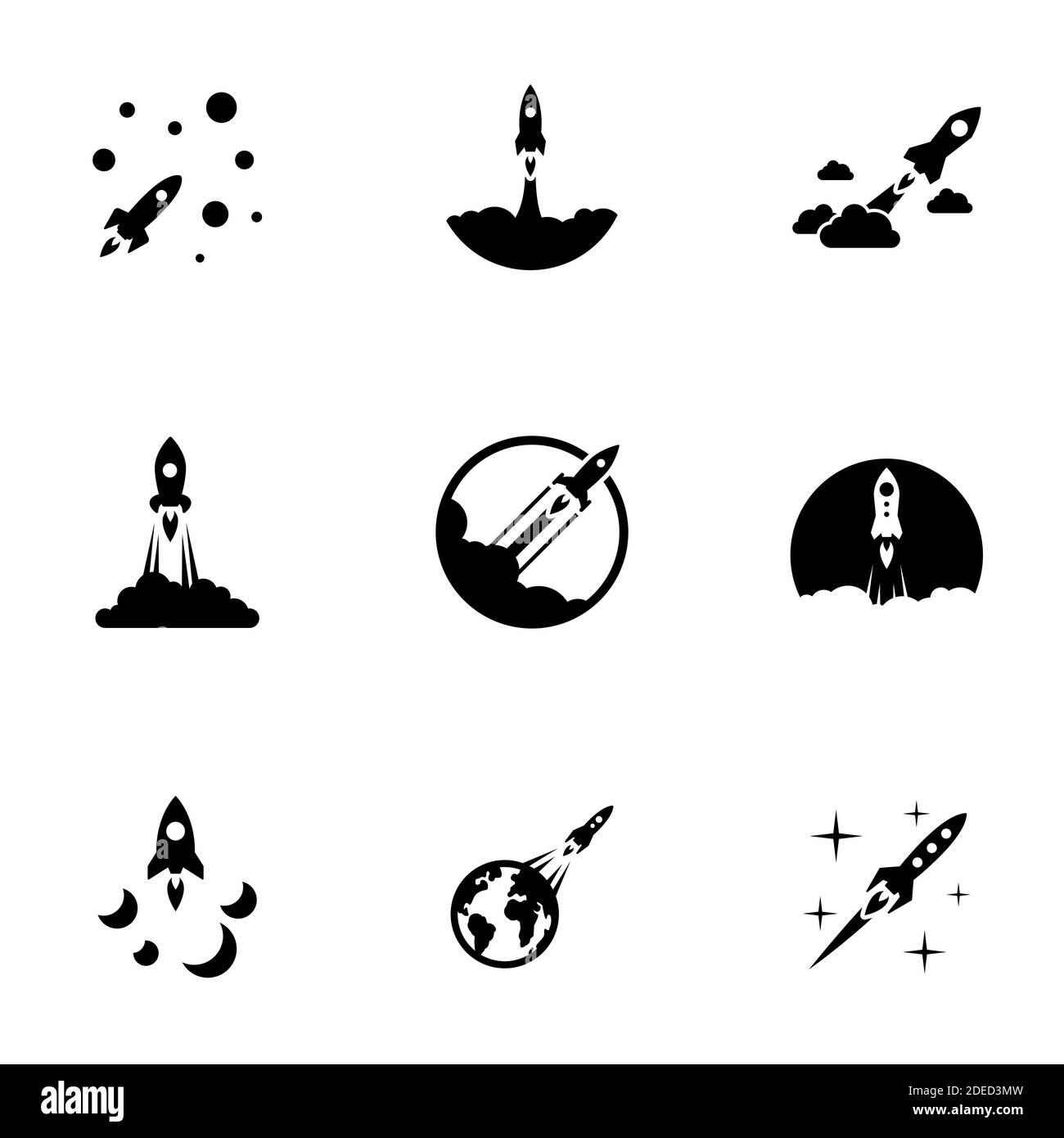 Set of black icons isolated on white background, on theme Rocket Stock ...