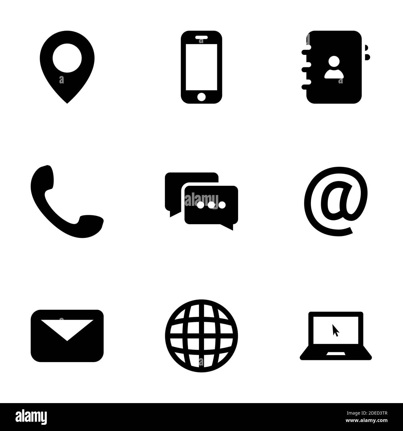 Set of black icons isolated on white background, on theme Contacts and ...