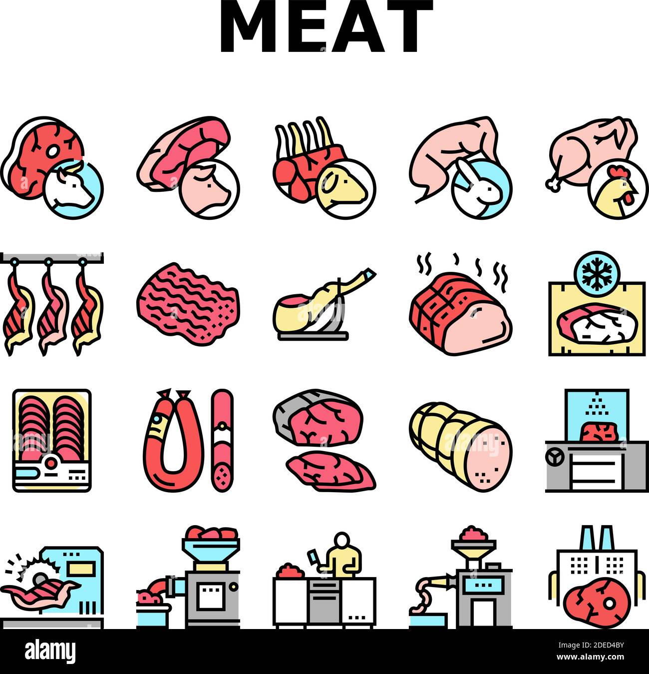 Meat Factory Product Collection Icons Set Vector Stock Vector Image ...