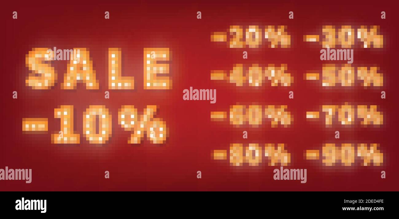 Marquee sale discount numbers. 3d vector set of gold light bulb numbers ...