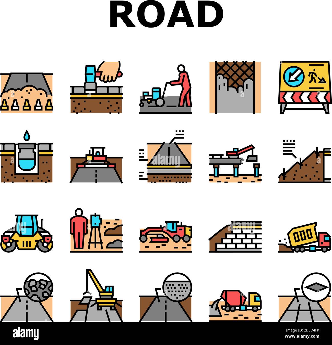 Road Construction Collection Icons Set Vector Stock Vector Image & Art ...