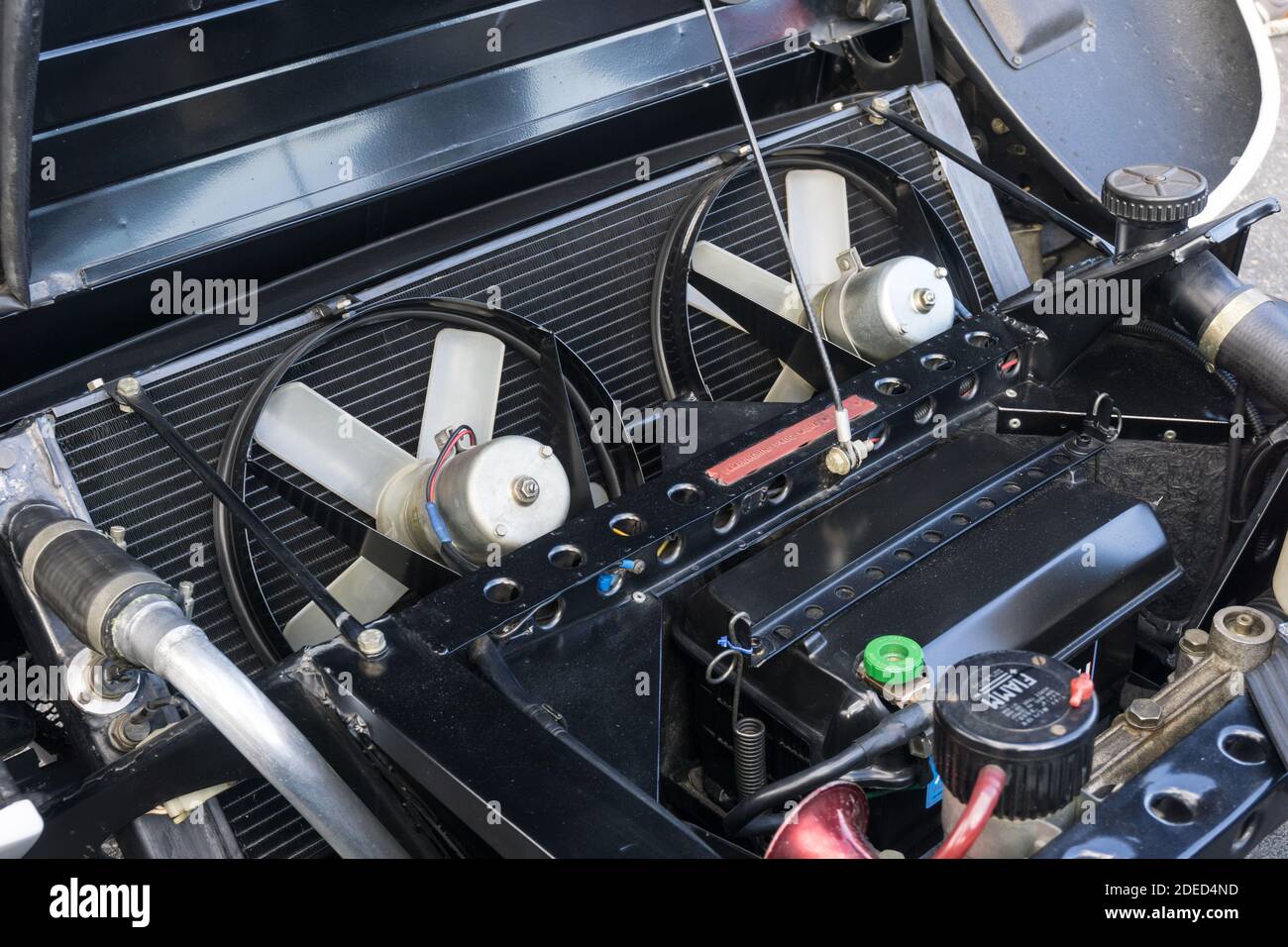 Close up of the front chassis of a white Lamborghini Miura P400 S, with ...